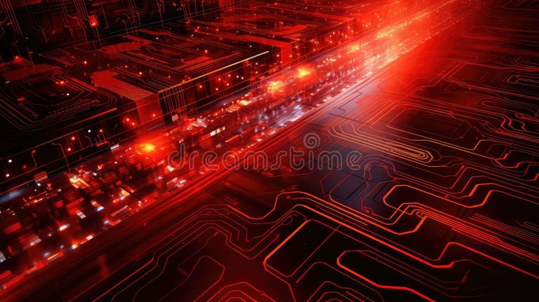 Rendering Abstract Tech Red Background Stock Illustration ...