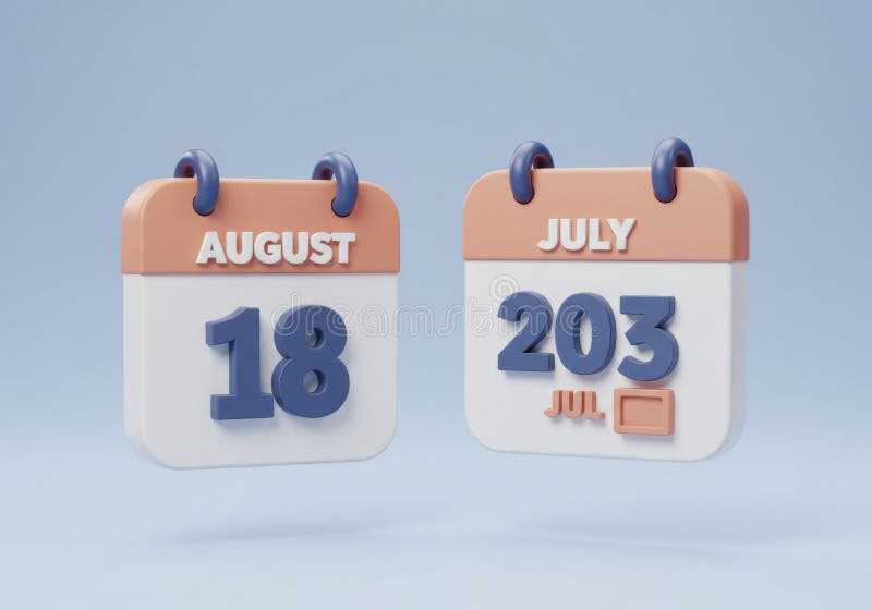 Rendering of August 18th and July Calendar Block Stock Illustration ...