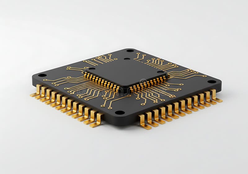 Rendering of a Black and Gold Computer Chip for Tech Industry Visuals ...