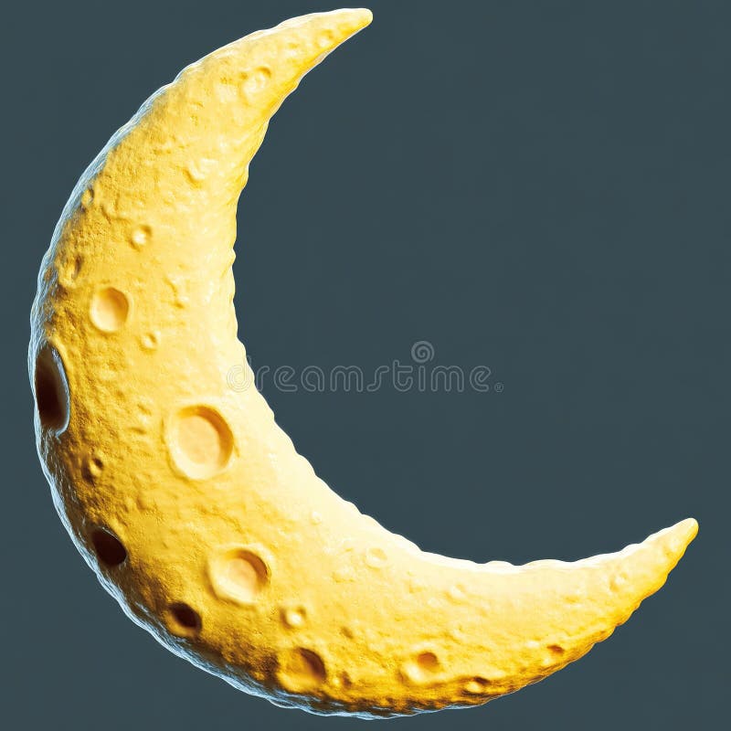 Crescent Moon, Yellow Celestial Body, Cratered Surface, Grey Background ...