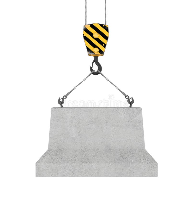Rendering of Concrete Block Hanging on Hook with Two Ropes Stock ...