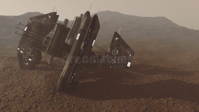 Rendering of a Crashed Alien Space Ship Wreck on Martian Surface of the ...