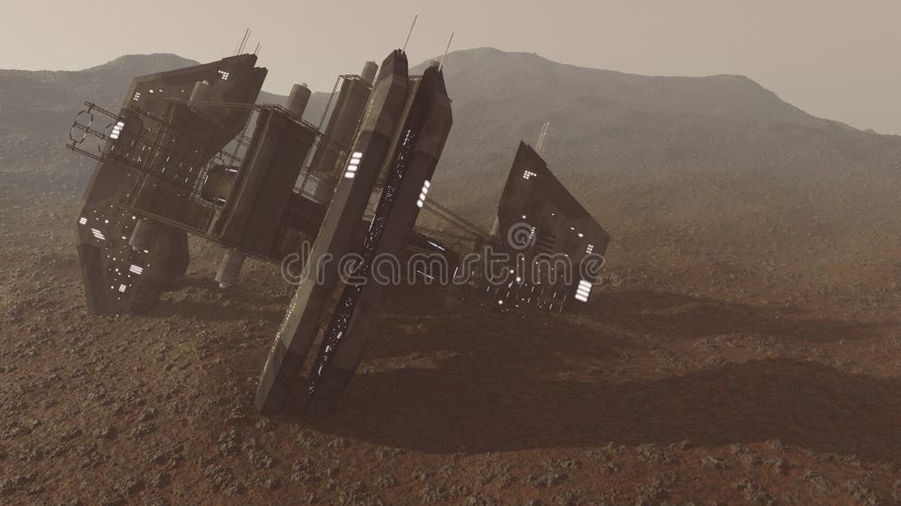Rendering of a Crashed Alien Space Ship Wreck on Martian Surface of the ...