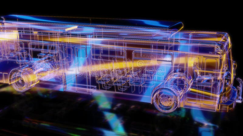 Rendering 3D Animation, VISUAL EFFECTS Bus Model on a Black Background ...