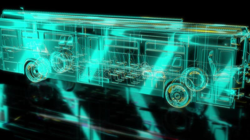 Rendering 3D Animation, VISUAL EFFECTS Bus Model on a Black Background ...