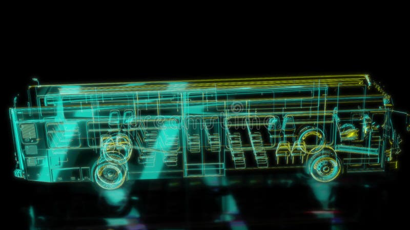 Rendering 3D Animation, VISUAL EFFECTS Bus Model on a Black Background ...
