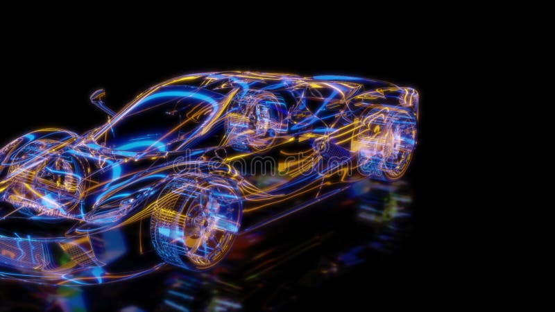 Rendering 3D Animation, VISUAL EFFECTS Car Model on a Black Background ...