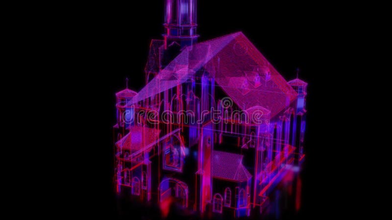 Rendering 3D Animation, VISUAL EFFECTS Medieval Church Model on a Black ...