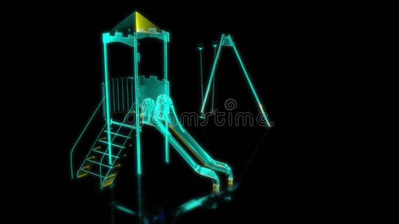 Rendering 3D Animation, VISUAL EFFECTS Playground Tower with Swing Model on a Black Background ...