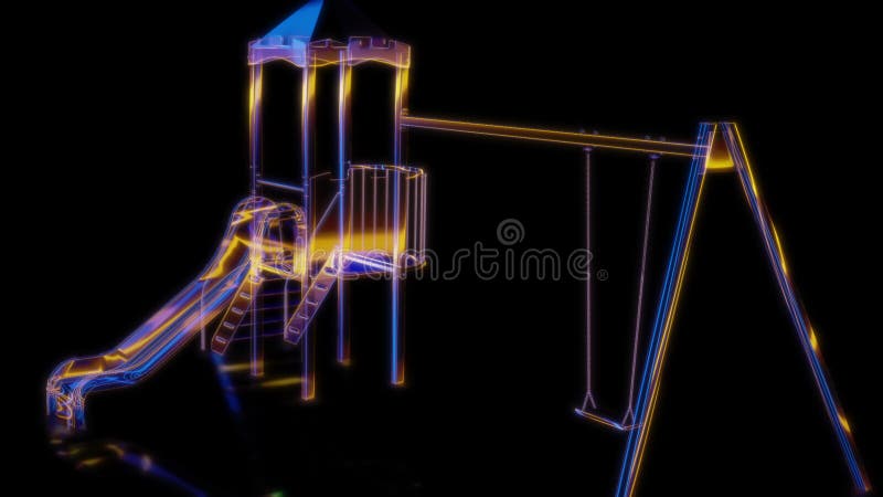 Rendering 3D Animation, VISUAL EFFECTS Playground Tower with Swing Model on a Black Background ...