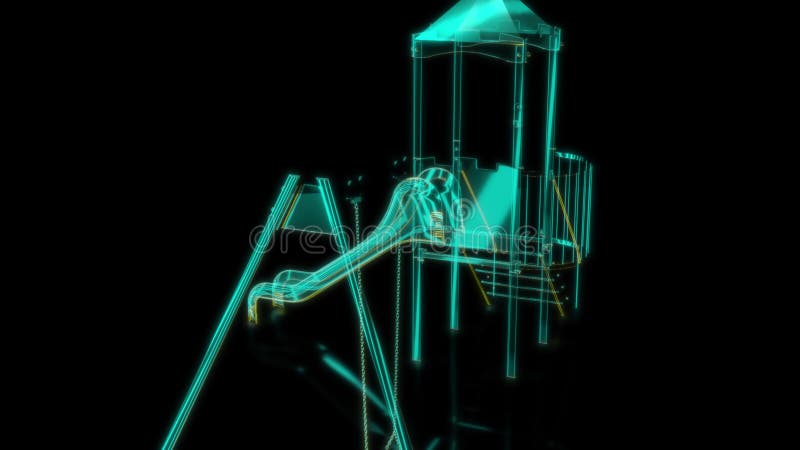 Rendering 3D Animation, VISUAL EFFECTS Playground Tower with Swing Model on a Black Background ...