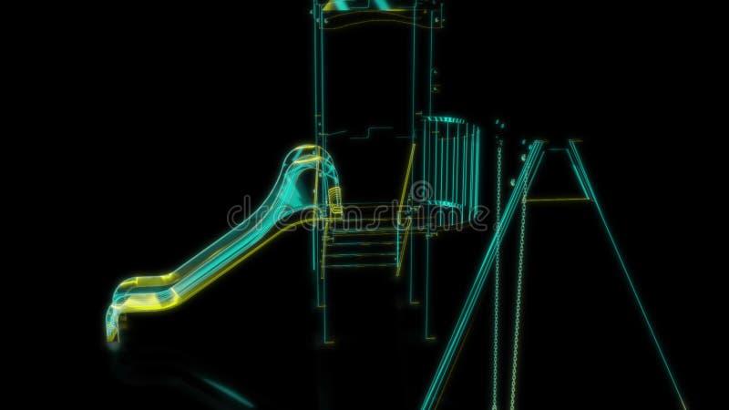 Rendering 3D Animation, VISUAL EFFECTS Playground Tower with Swing Model on a Black Background ...