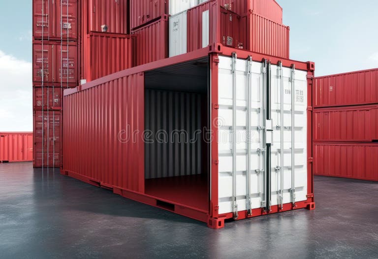 Rendering 3d Empty Container Open Barge White Red Insides Isolated ...