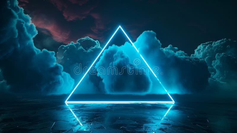 Rendering of 3D Futuristic Background with Neon Triangles and Storm ...