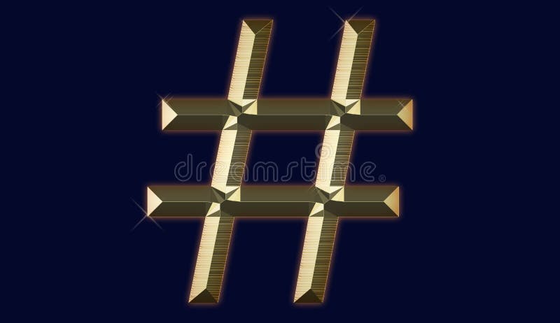 3d Illustration Golden Hashtag Sign Stock Illustration - Illustration ...