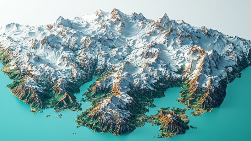 A Rendering of a 3D Height Map of Switzerland on a White Background ...