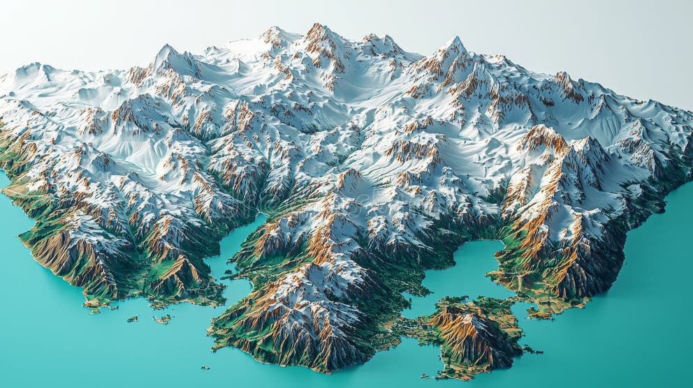 A Rendering of a 3D Height Map of Switzerland on a White Background ...