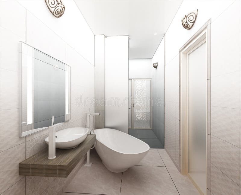 Rendering 3D of a Modern Bathroom Interior Design Stock Illustration ...