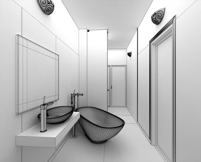 Rendering 3D of a Modern Bathroom Interior Design Stock Illustration ...