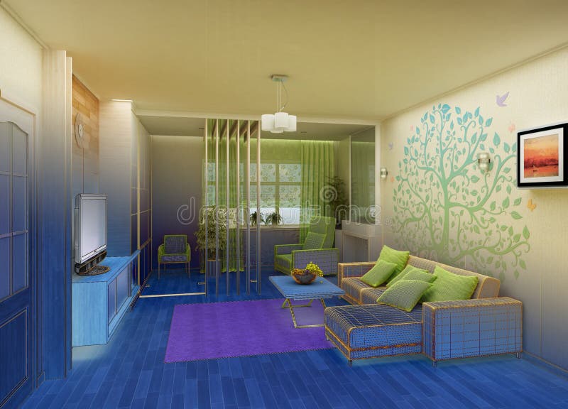 Rendering 3D of White Living Room Interior Stock Illustration ...