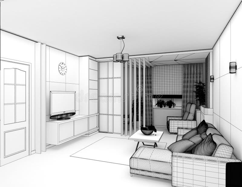 Rendering 3D of White Living Room Interior Stock Illustration ...