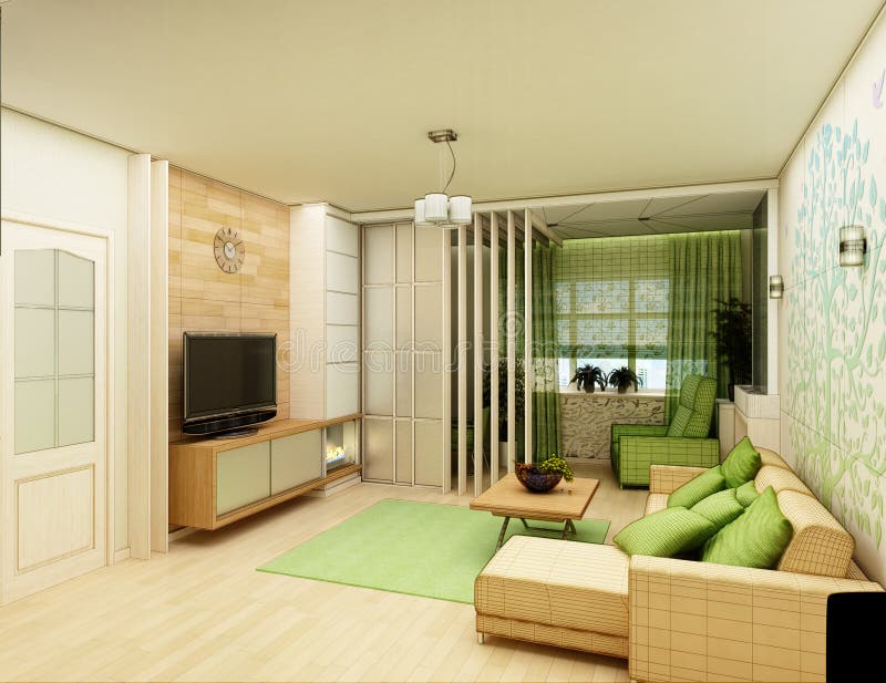 Rendering 3D of White Living Room Interior Stock Image - Image of ...