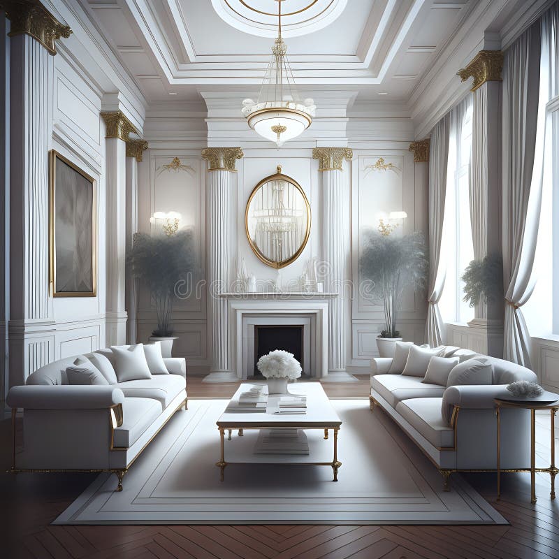 Rendering of Elegant Neoclassical Interior -- Generated by Ai Stock ...