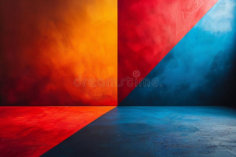 Rendering of Empty Room with Red and Blue Wall and Floor Stock ...
