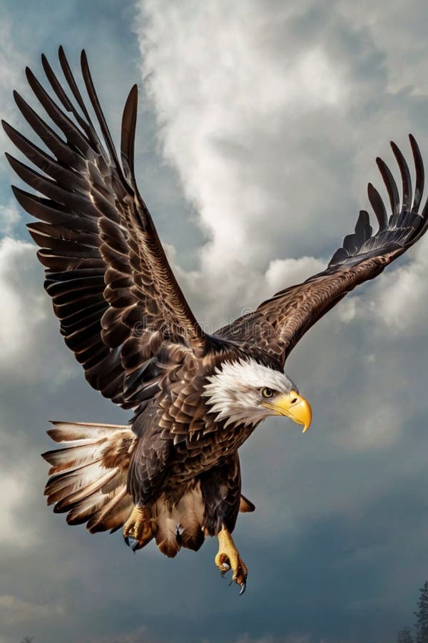 Flying Eagle Rendering with Open Wings. American Bald Eagle Portrait ...