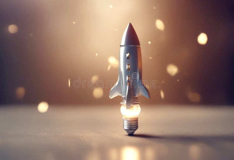 From Rendering Flying Idea Lightbulb Rocket New Concept Inspiration ...