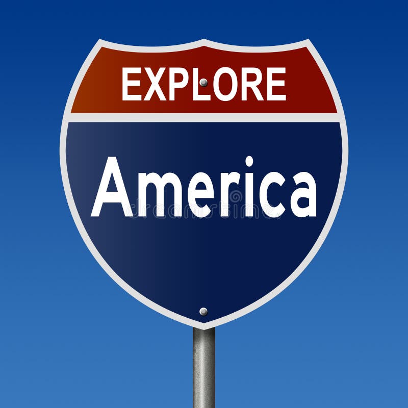 Explore America Highway Sign Stock Illustration - Illustration of ...