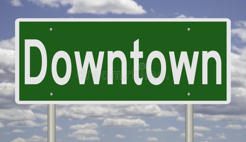 Highway sign for Downtown stock illustration. Illustration of district ...