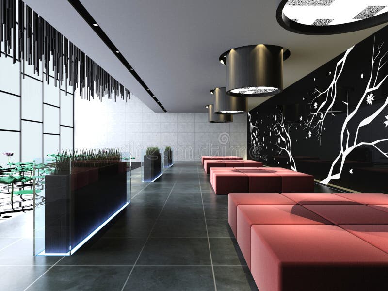 Rendering Hall in the Hotel Stock Photo - Image of building, column ...