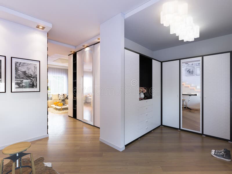 3d Rendering Hall Interior Design in a Modern Studio Apartment Stock ...