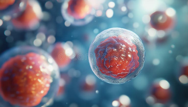 Rendering of Human Cell or Embryonic Stem Cell Under a Microscope - a ...
