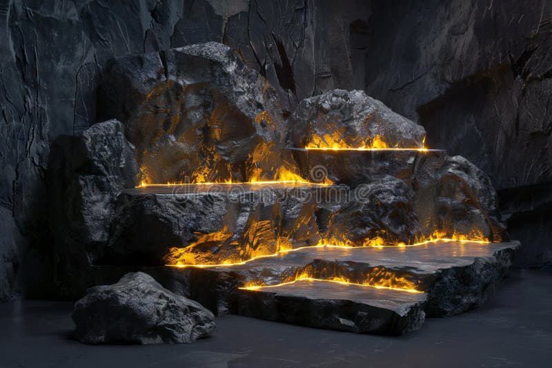 Rendering of the Interior of a Dark Cave with a Staircase Illuminated ...