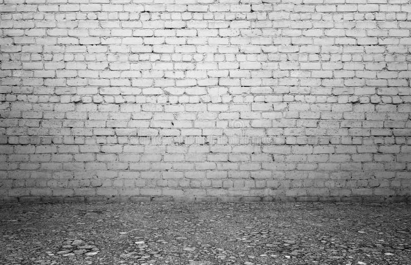 Rendering of Interior with Old White Brick Wall and Ground Stock Photo ...