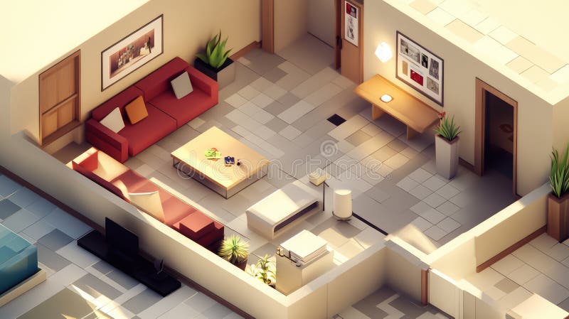 Rendering Low Poly 3d Floor Plan Stylized Animation Stock Illustration ...