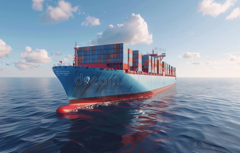 A Rendering of the Massive and Large Blue, Red Container Ship Around ...