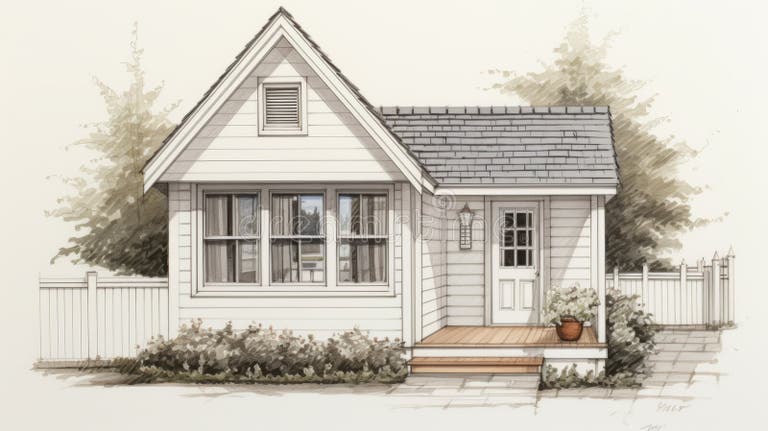 Artistic Rendering of Small House with Back Porch Stock Illustration ...