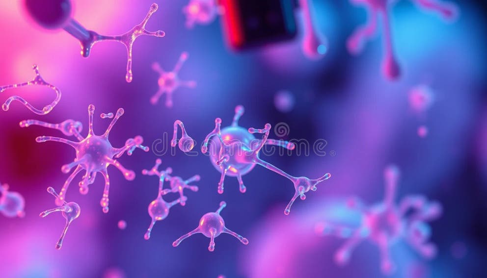 Rendering of Microscopic Cells Against a Purple and Blue Gradient ...