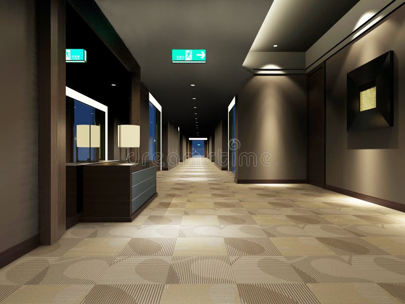 Rendering modern corridor stock illustration. Illustration of mansion ...