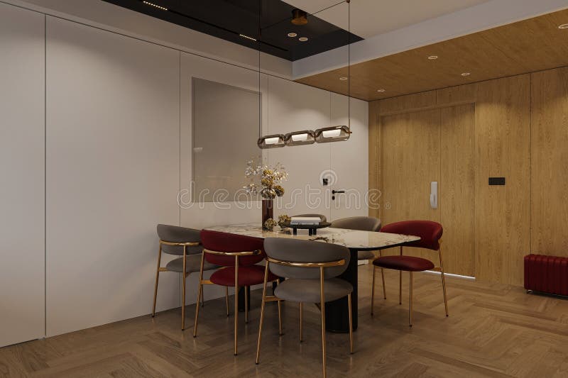Rendering of Modern and Exquisite Dining Room Interior Design Stock ...