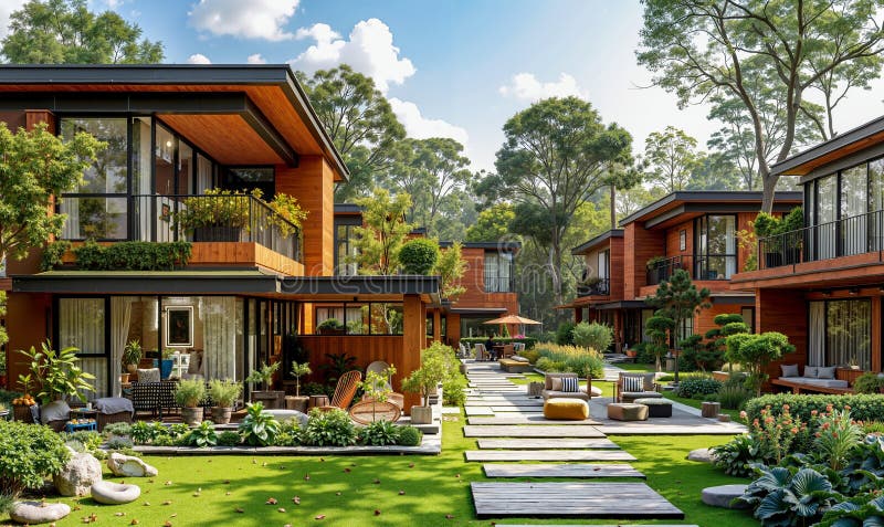 A Rendering of a Modern House Surrounded by Lush Greenery and Trees ...