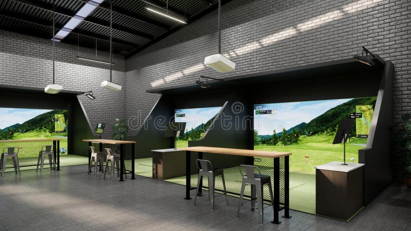 Rendering of a Modern Indoor Golf Simulator with a Projection Screen ...