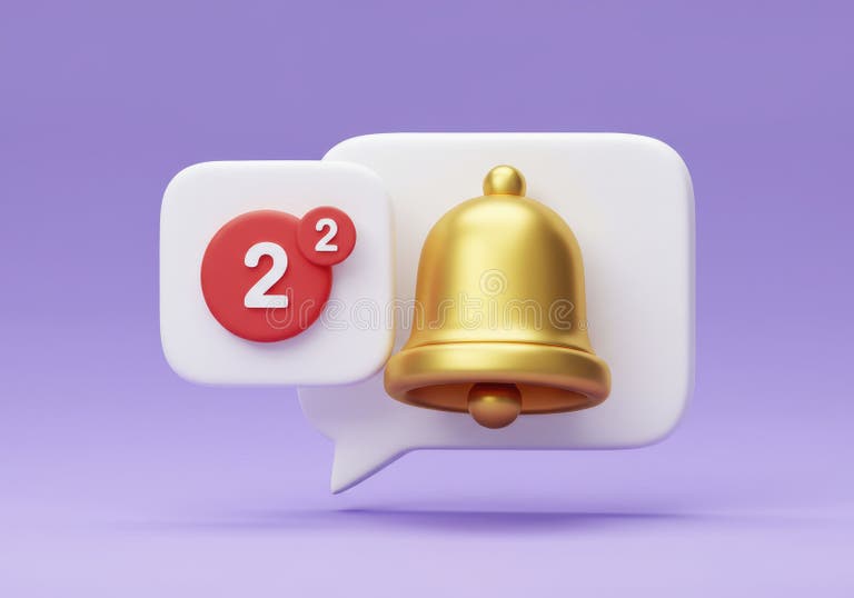 Rendering of Notification Icon with Two Unread Messages and Bell Stock ...