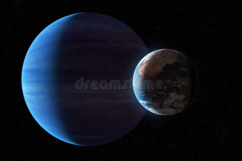 3D Rendering of Big Planet Neptune and Earth Stock Illustration ...