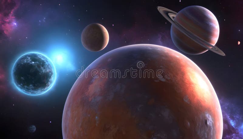 Rendering of Planets in Space Solar System, with Pink Milkyway and ...