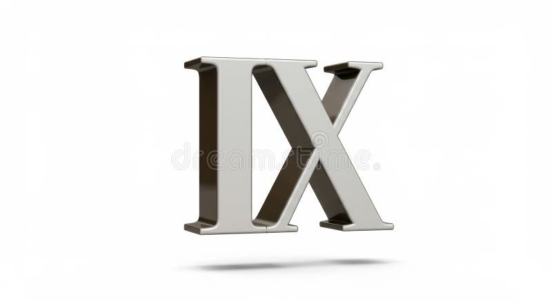 Rendering of Roman Numeral Nine in Silver on White Background Stock ...