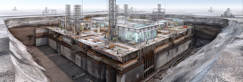 3D Visualization Showcasing Underground Construction Site with Clear ...